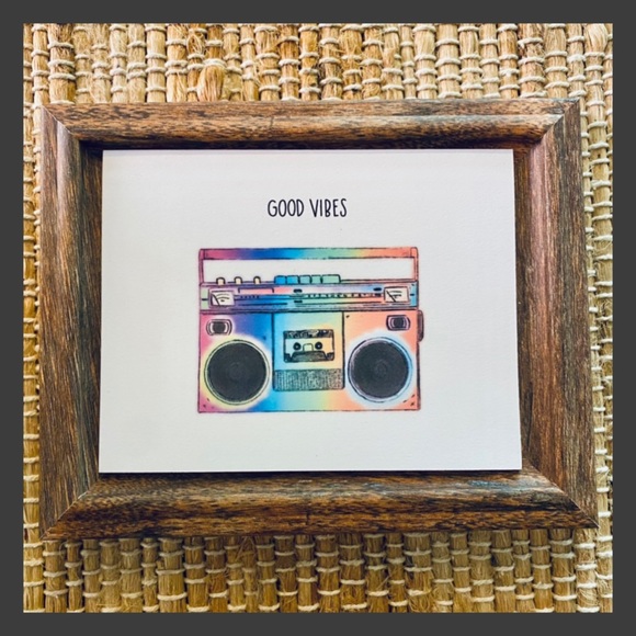 Hand Crafted | Office | Good Vibes Watercolor Boombox Blank Stationary ...